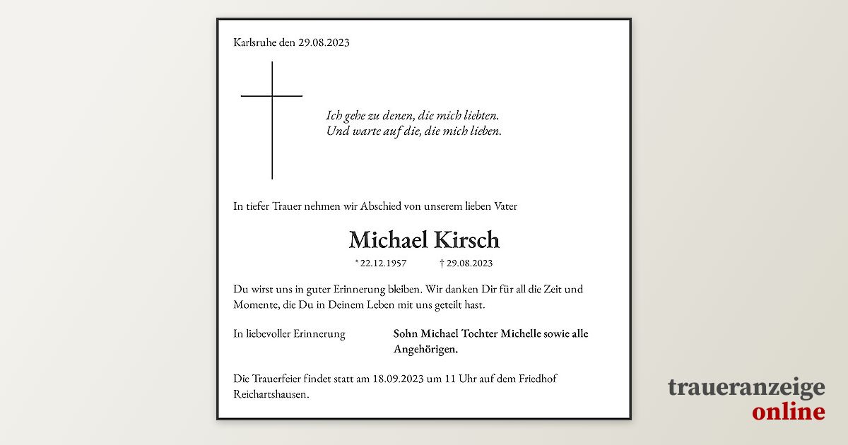 Obituary Michael Kirsch, Karlsruhe – traueranzeigeonline.de
