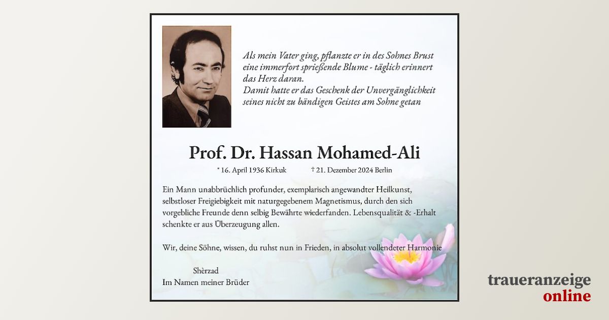 Traueranzeige Prof. Dr. Hassan Mohamed-Ali