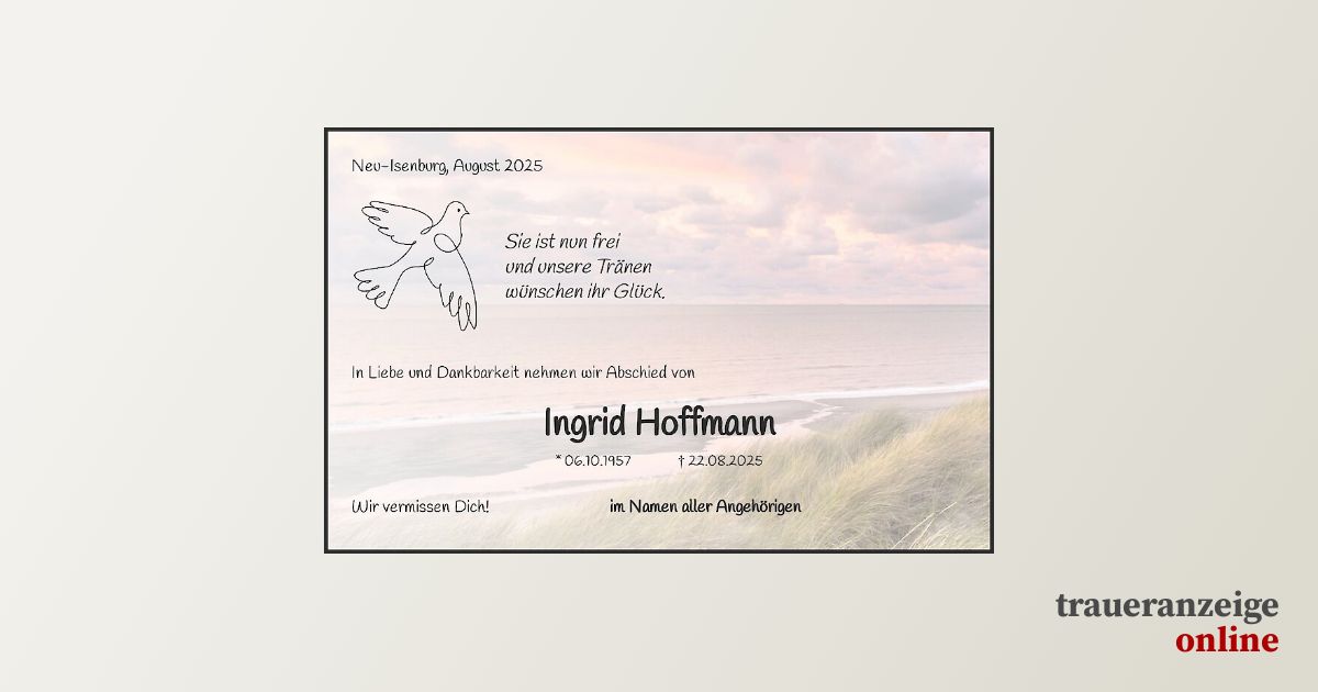 Obituary Ingrid Hoffmann – traueranzeigeonline.de