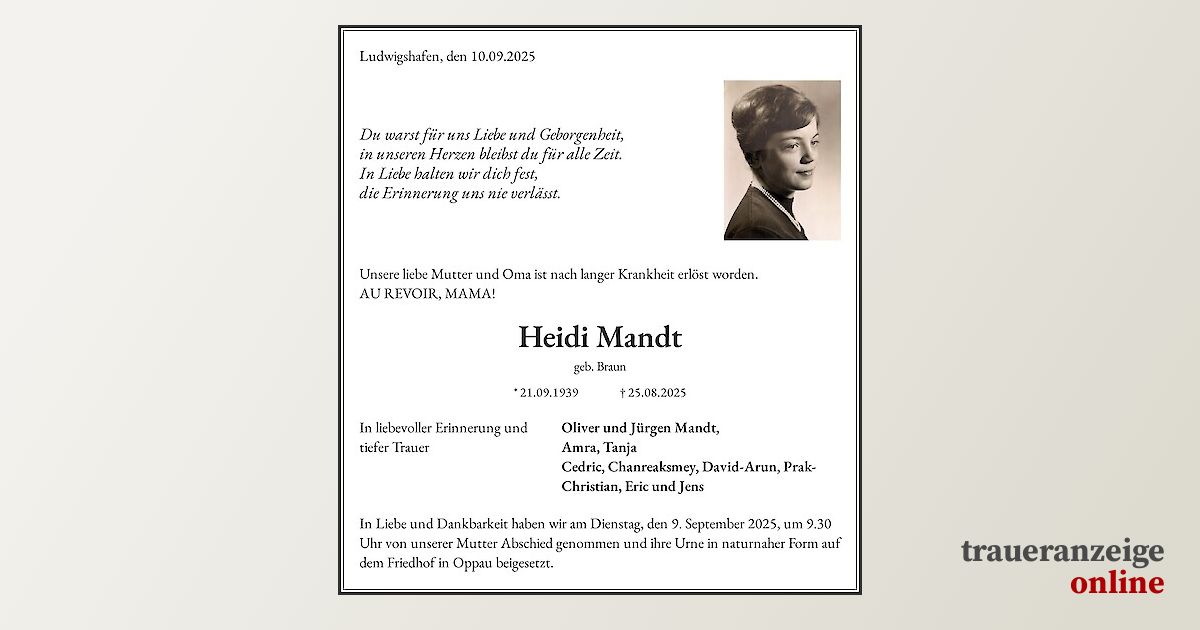 Traueranzeige Heidi Mandt – traueranzeigeonline.de