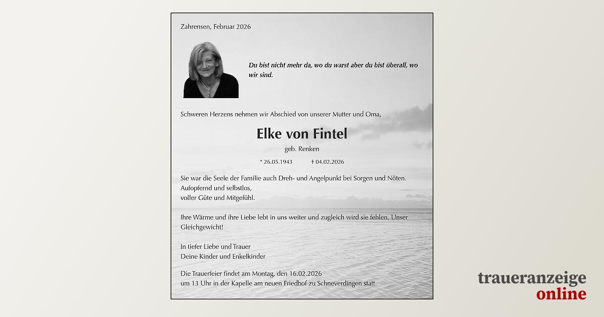 Traueranzeige Elke von Fintel, Zahrensen