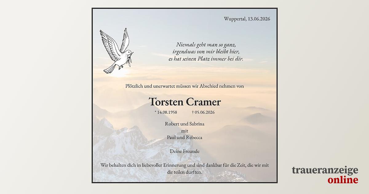 Traueranzeige Torsten Cramer, Schwelm